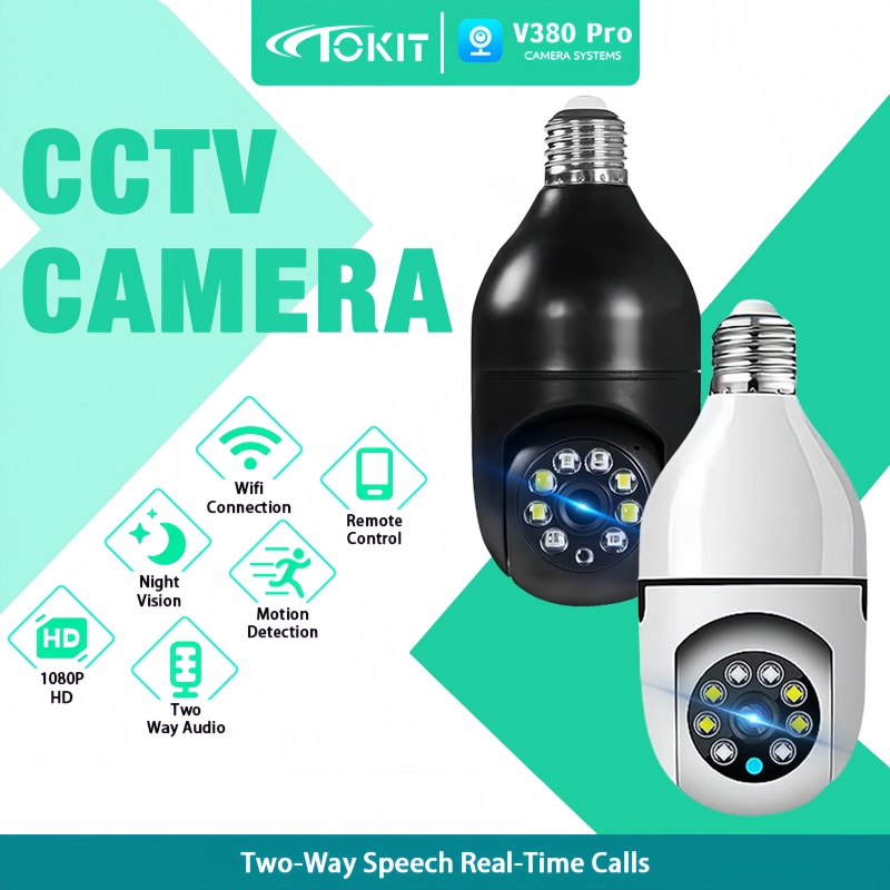 TOKIT V380 Pro CCTV Bulb Camera 360° Panoramic Auto Tracking 1080p HD ...