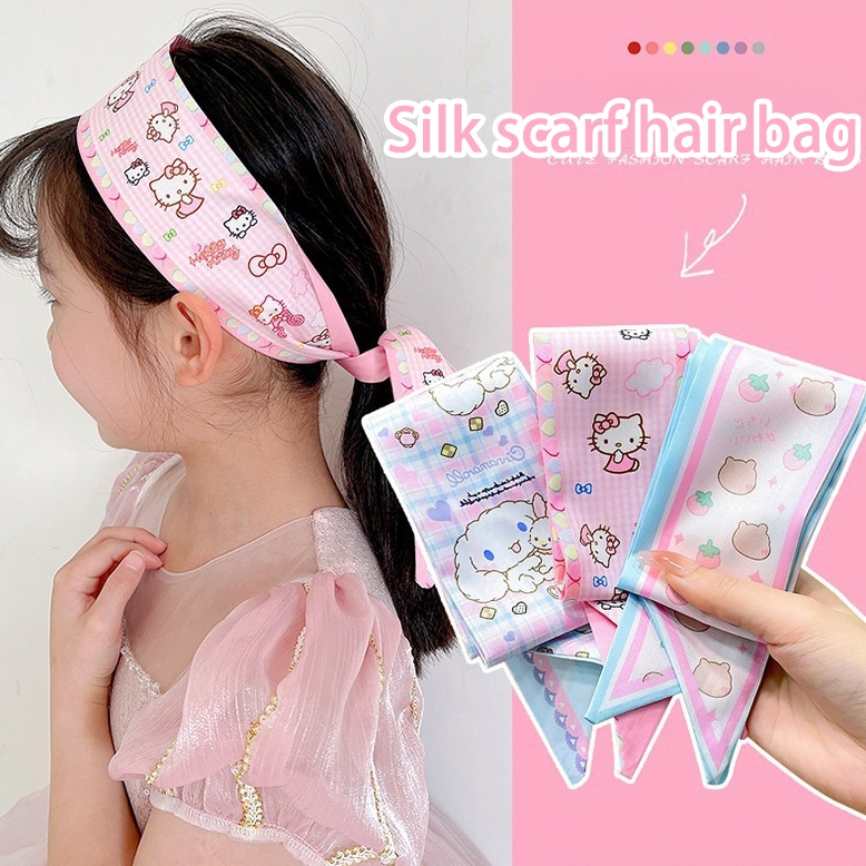Children's silk scarf headband Cute fashion net red tie hair fascinator ...