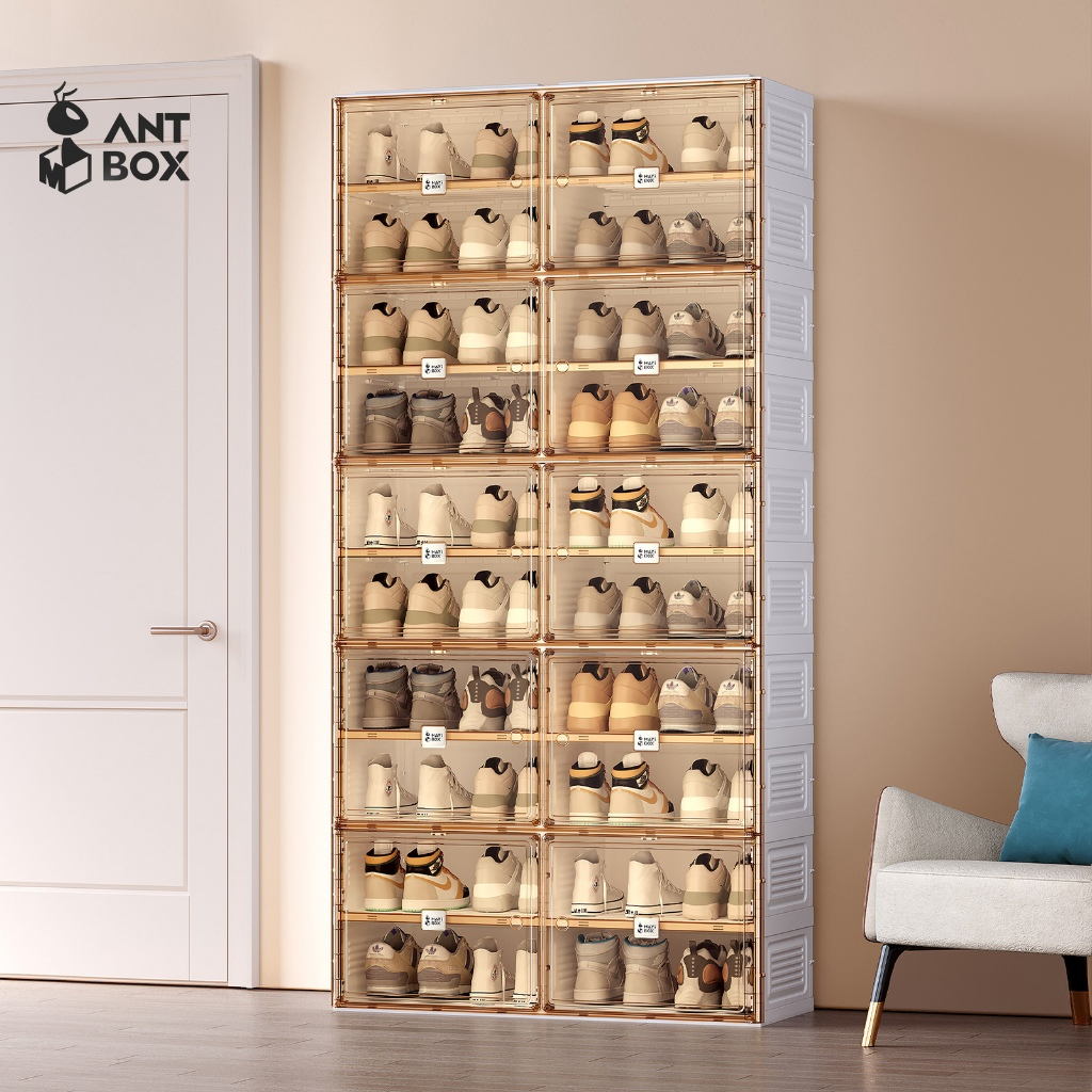 ANTBOX Shoe Cabinet 2 Rows 10 Layers 40 Pairs No Installation Needed ...
