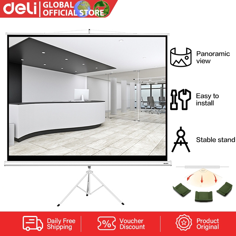 Deli Projector Screen 100Inch with Stand Home Office Portable HD ...