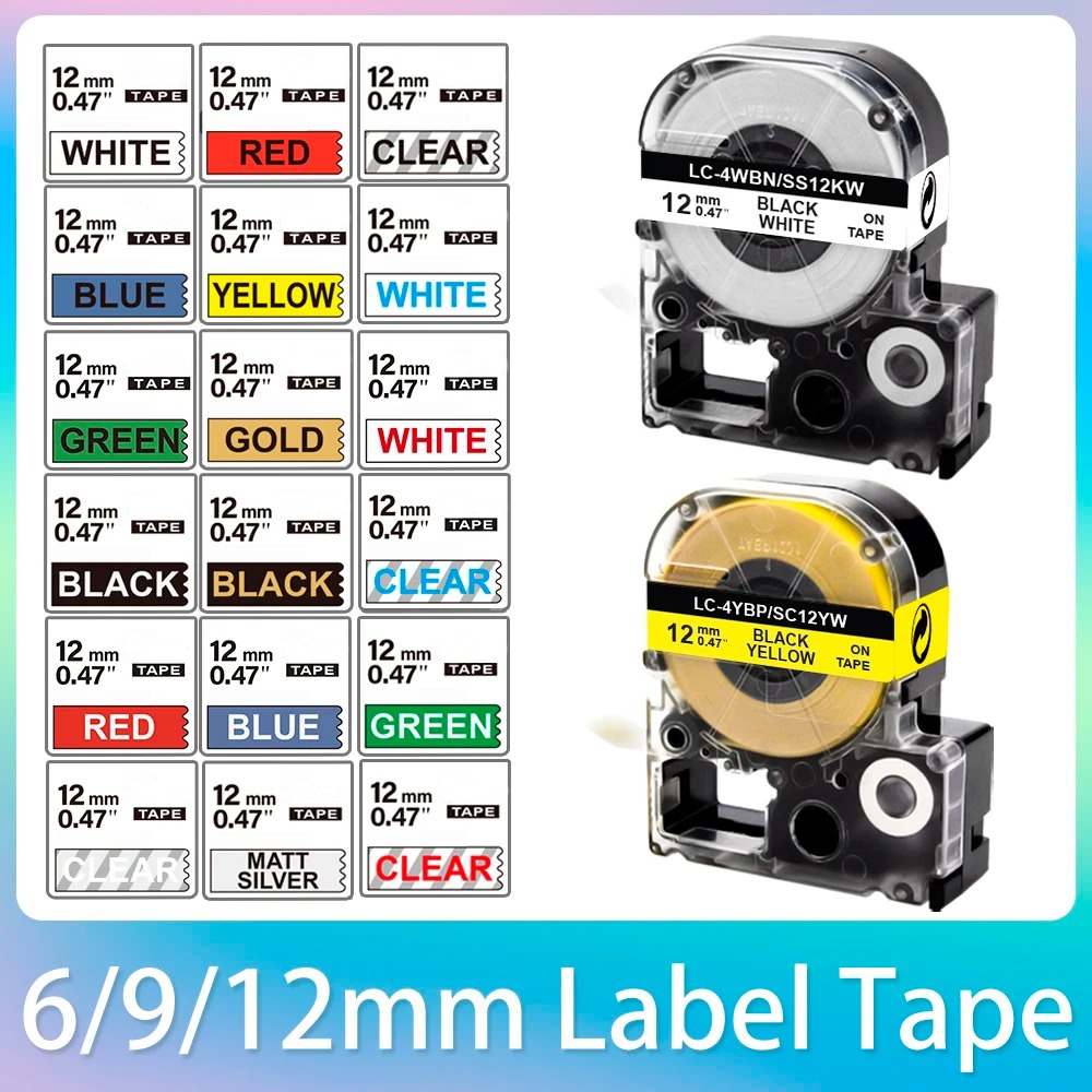 6/9/12mm Compatible for EPSON SS12KW LC-4WBN Label Tape 12mm Refill ...