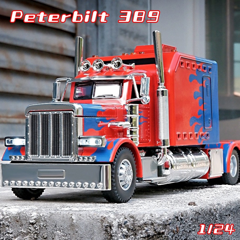 1:24 Scale Peterbilt 389 Transformers Alloy Car Model Diecast Car Sound ...