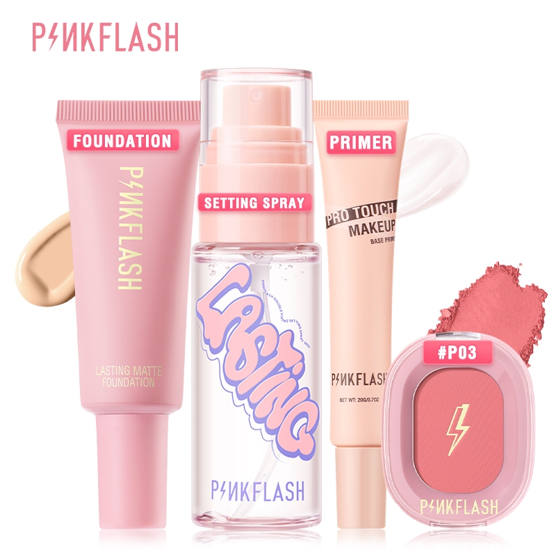PINKFLASH 4 PCS Full Face Makeup Set（Blush + Setting Spray + Foundation ...