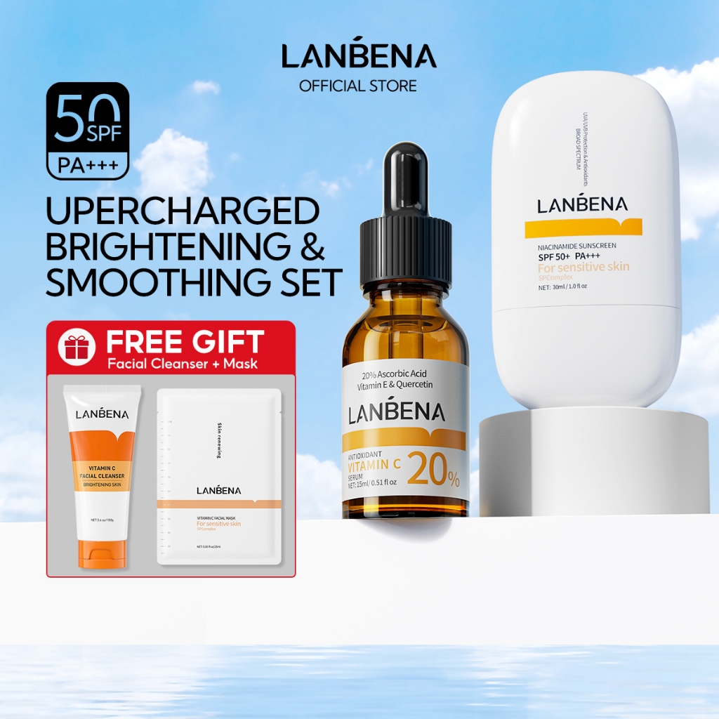 LANBENA Sunscreen Cream and 20% Vitamin C Pure Serum Moisturizing Firm ...