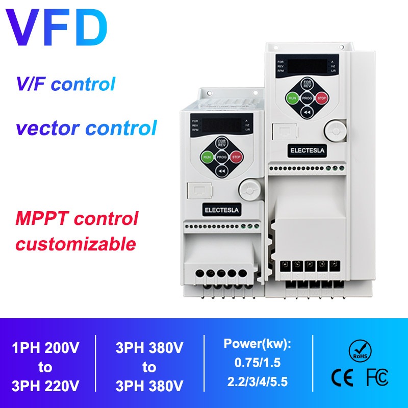 2.2KW 3HP 220V 1 Phase Input 3 Phase Output Economical Mini VFD Variable Frequency Drive 3 Phase ...