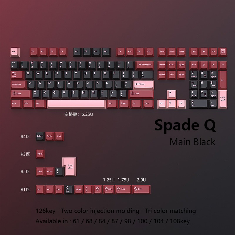 -LW- Spade Q PBT Material CHERRY Profile 125 Keys Mechanical Keyboard ...