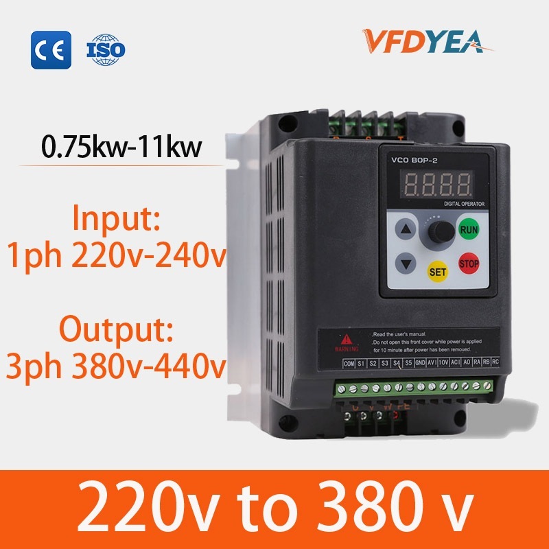 220v to 380v 0.75kw/1.5kw/2.2kw 220v AC Frequency Inverter input single-phase 220V output 3 ...
