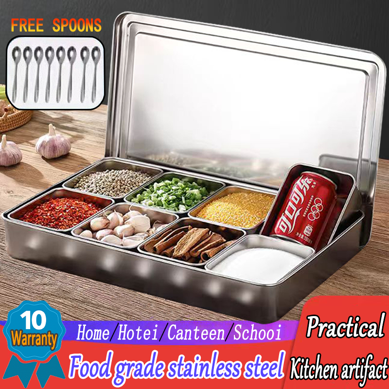 【New upgrade】Send a spoon！seasonin Stainless steel condiments container ...