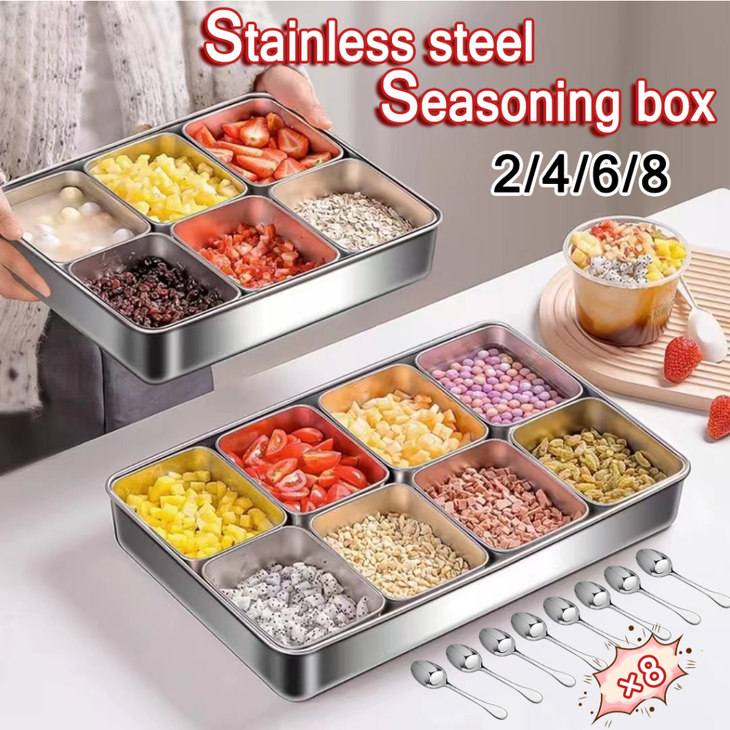 Complimentary spoon！stainless steel seasoning box/sauce container set ...