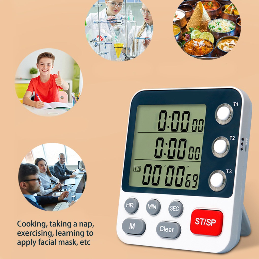 Digital Dual Kitchen Timer, 3 Channels Count UP/Down Timer, Cooking Timer, Large Display Triple ...