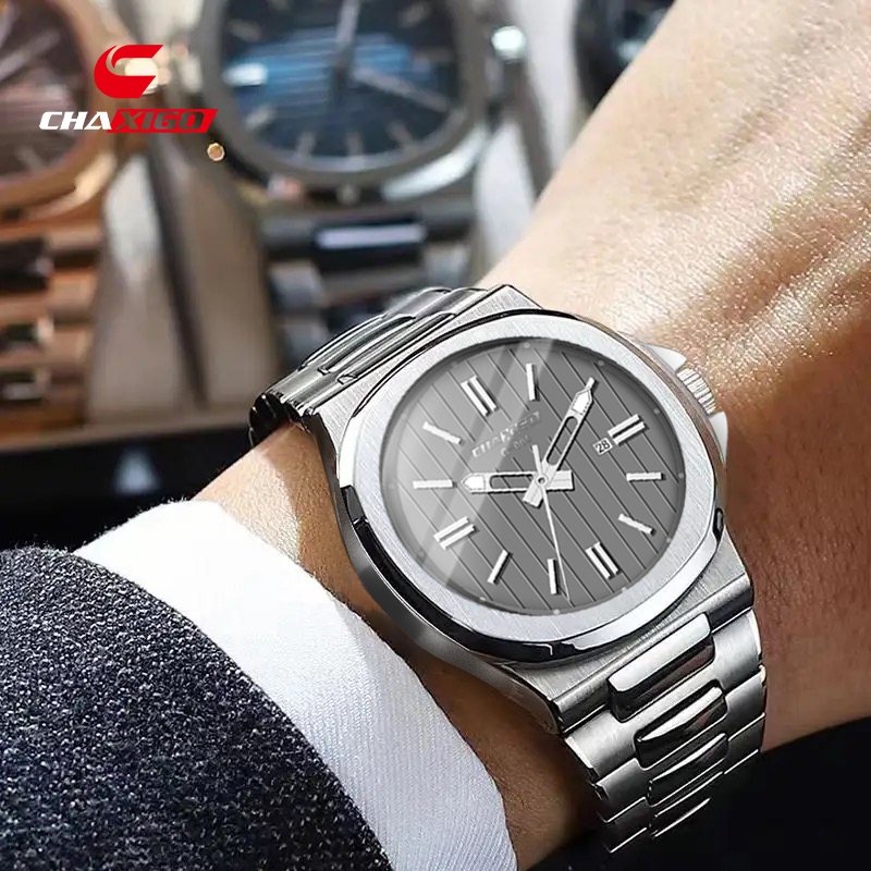 CHAXIGO Casual Quartz Men Watches Luxury Steel Strap Date Time ...