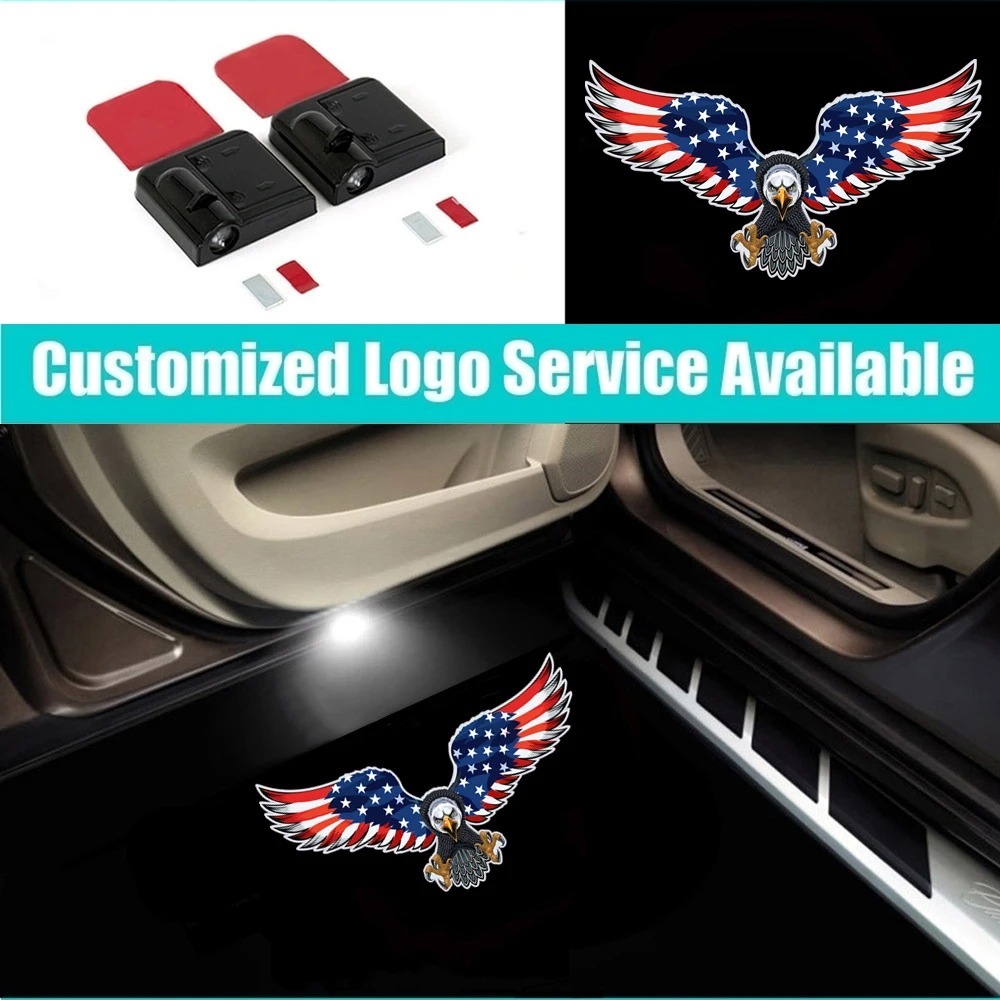 2 Pieces US American Flag Logo Shadow Lights Wing Bald Eagle Car Door ...