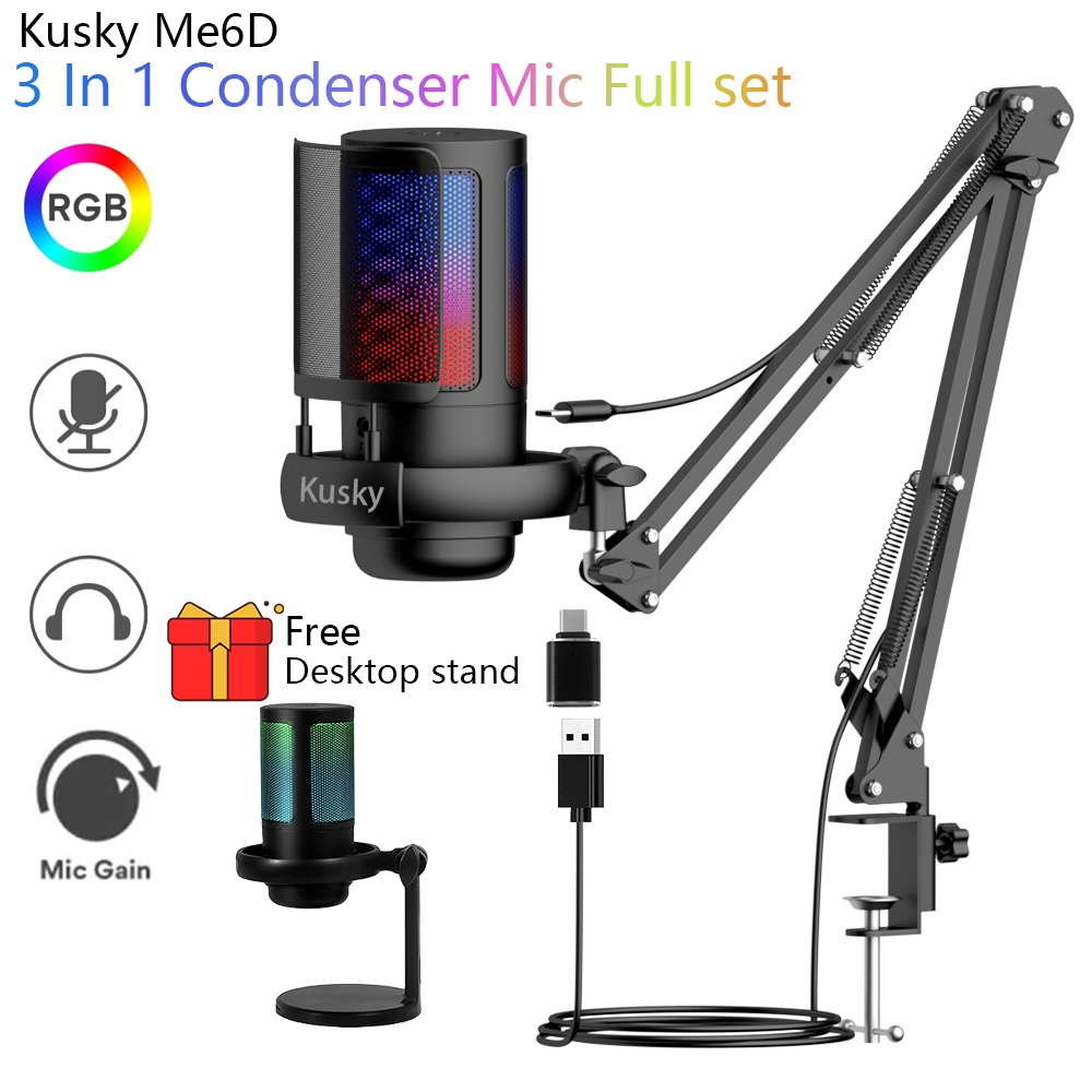 Kusky Me6D RGB USB Condenser Mic full set with arm boom USB Gaming mic ...