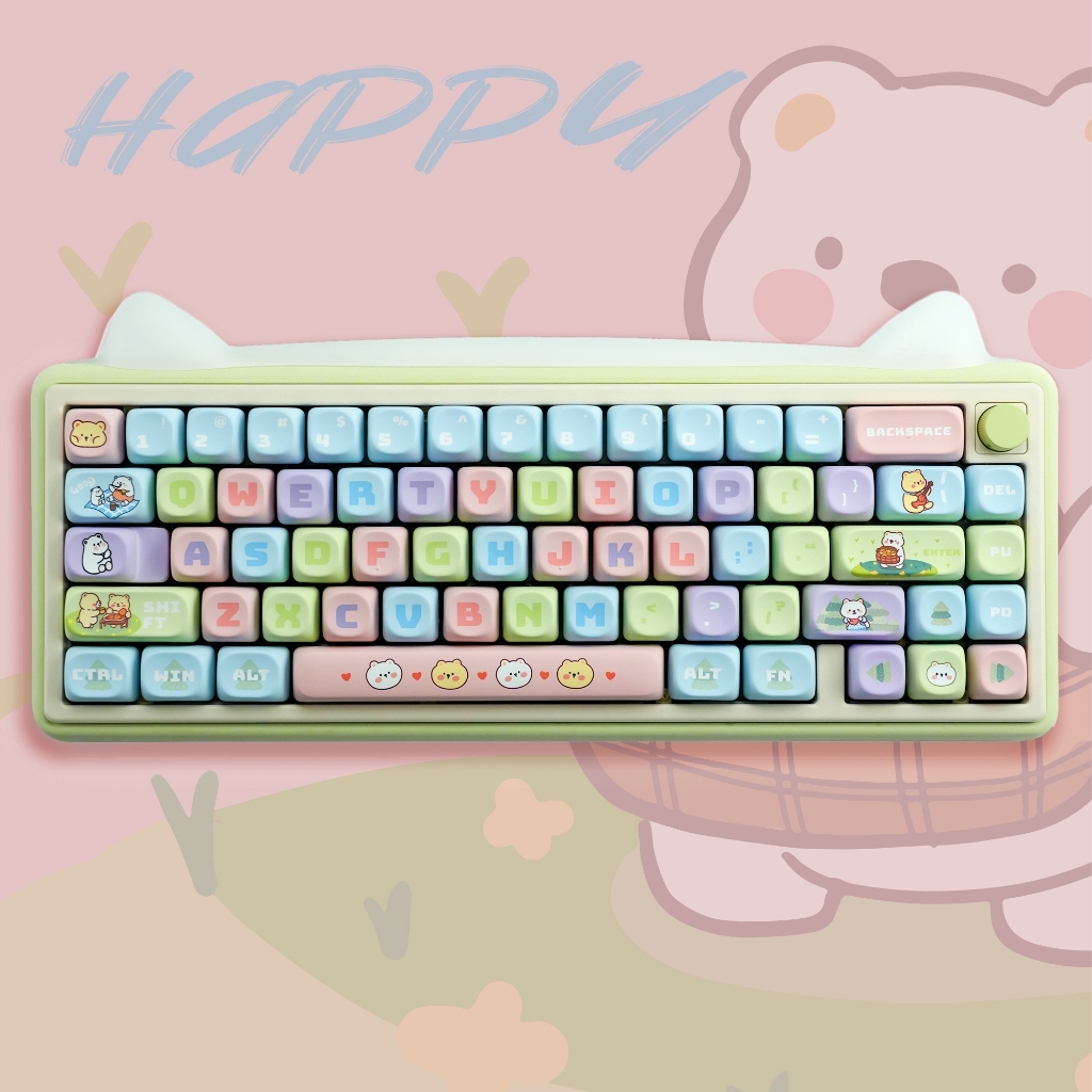XVX Cute Bear Keycap MOA Contour Dye Thermal Sublimation PBT Keycap Set ...
