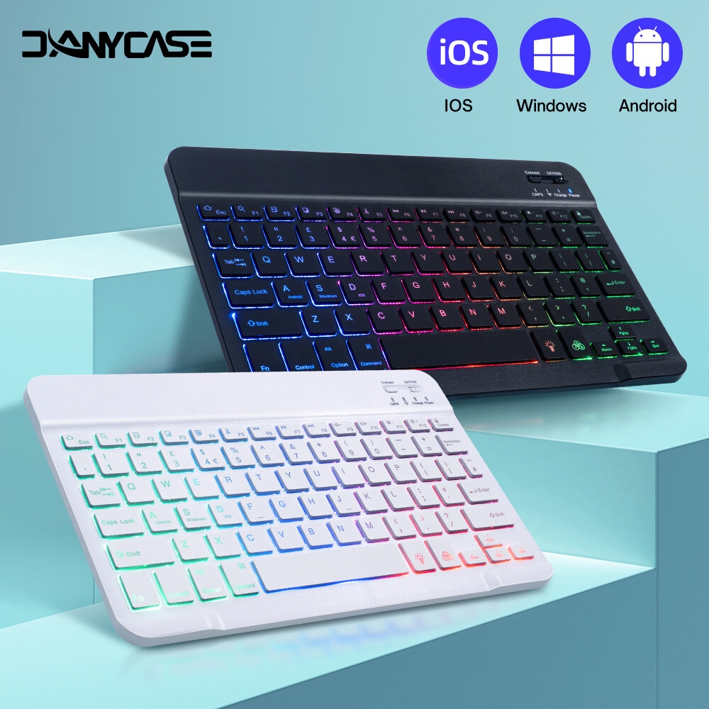 RGB Backlit Keyboard for Tablet iPad Android iOS Rechargeable 10inch ...