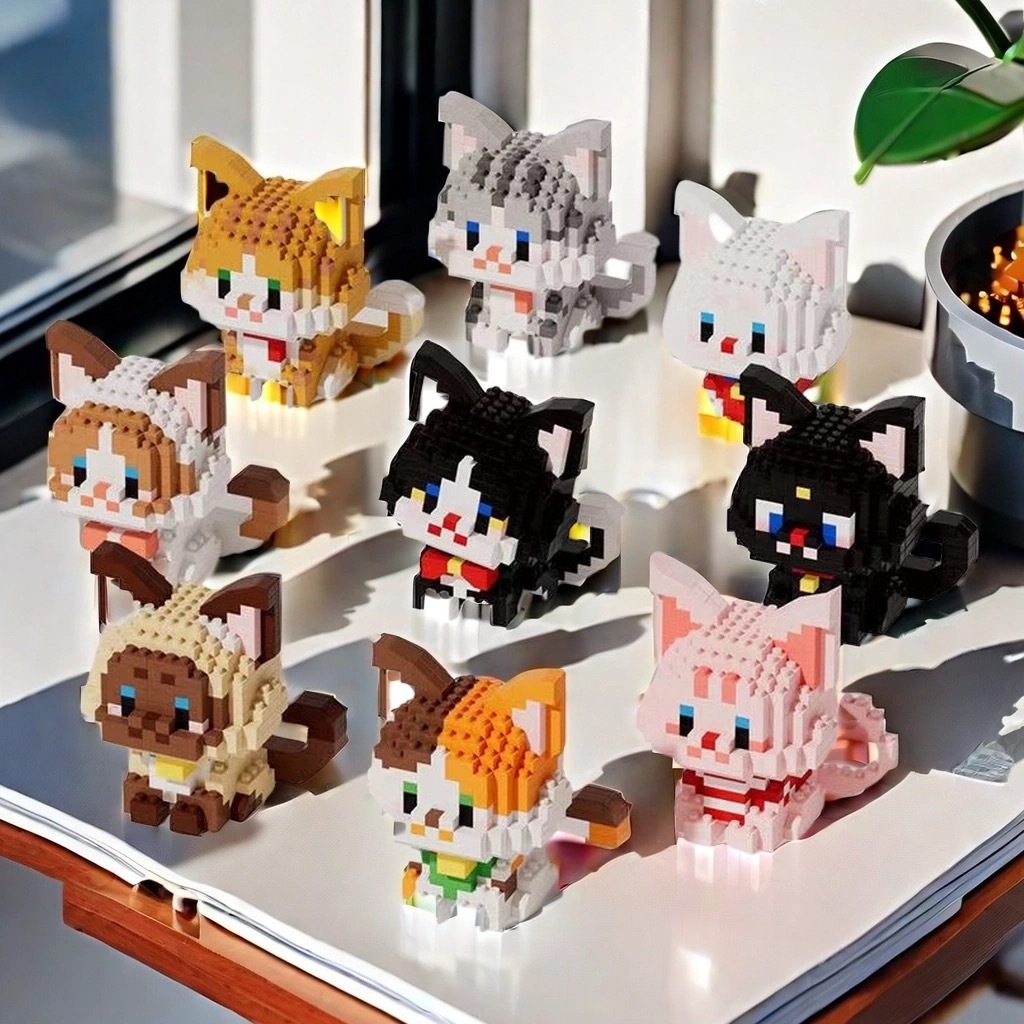 Cartoon Small Animal kittens Series Desktop Decoration Building Block ...