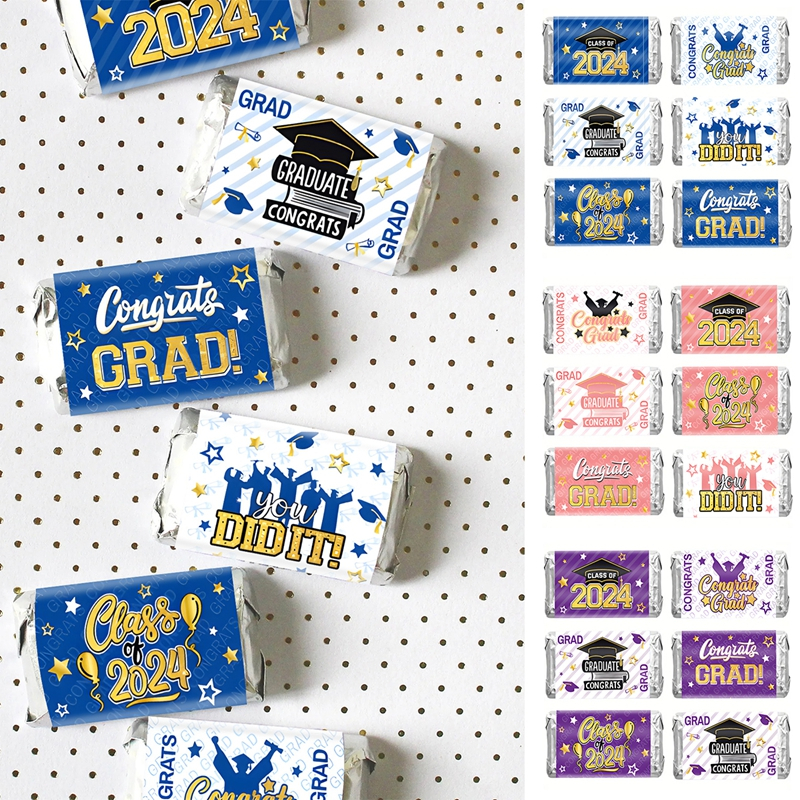 4pcs/set Class of 2024 Graduation Mini Candy Wrapper Stickers Congrats Grad Party Favor Stickers ...