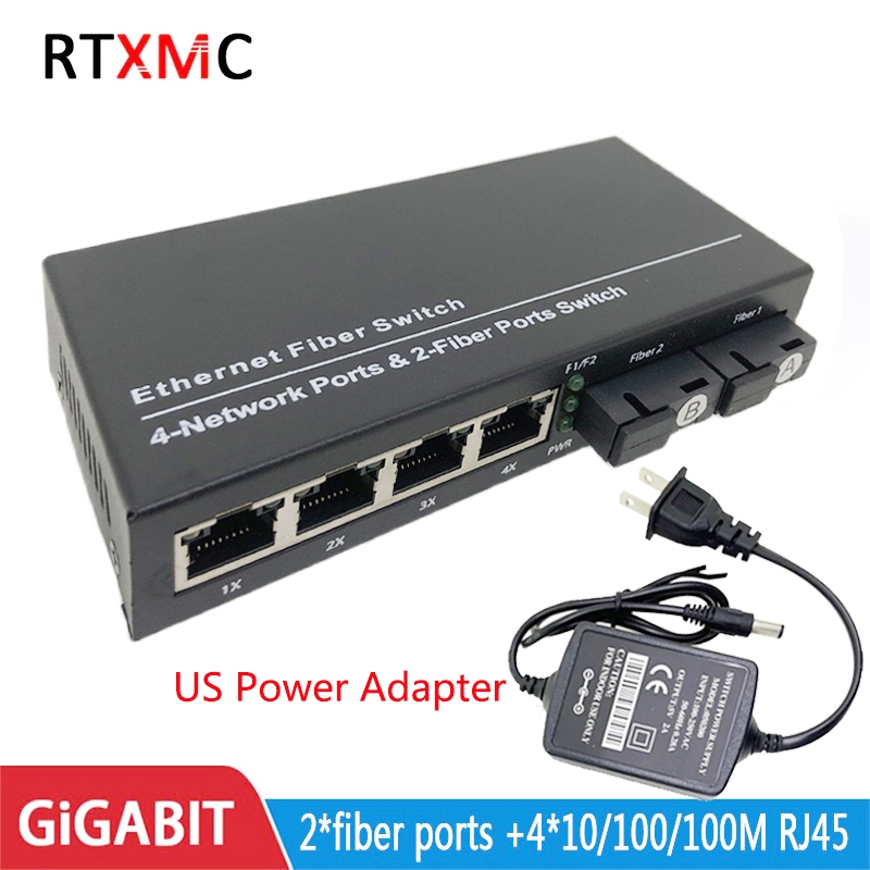 Converter Gigabit Fiber Optic 2 SC 4 RJ45 UTP Ethernet Fiber Switch 10/100/1000Mbps | Shopee ...