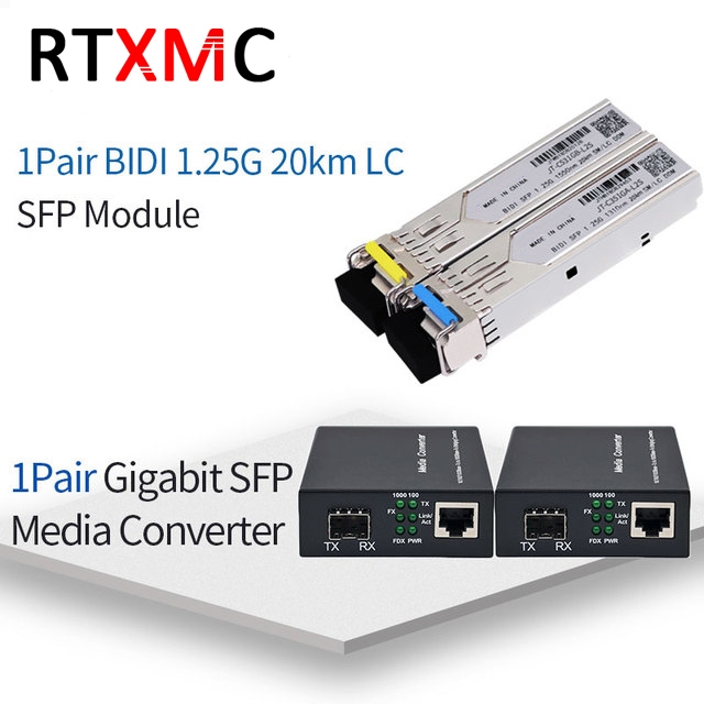 1 Pair Gigabit Media Converter SFP Transceiver Module 1000Mbps Fast Ethernet RJ45 SC LC Single ...