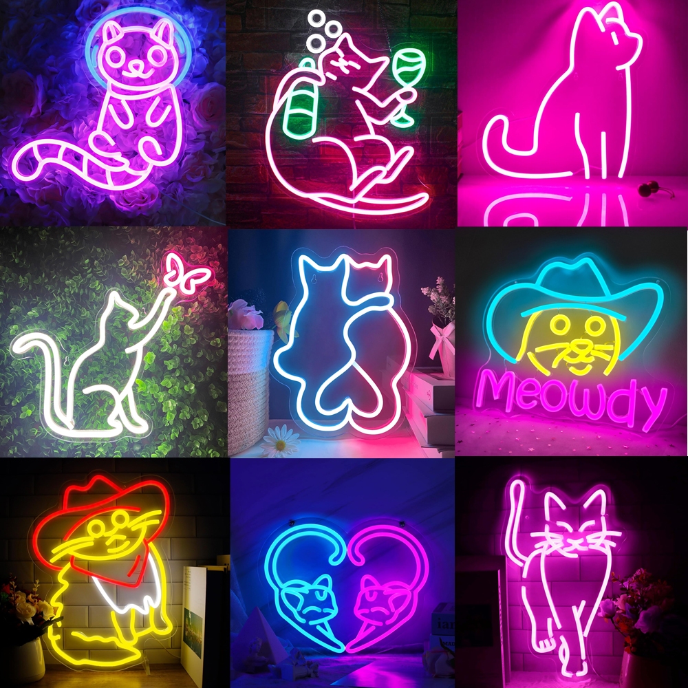 Animal Cat Neon Sign Light Meowdy Cowboy Cat Sign Light Up Signs for ...