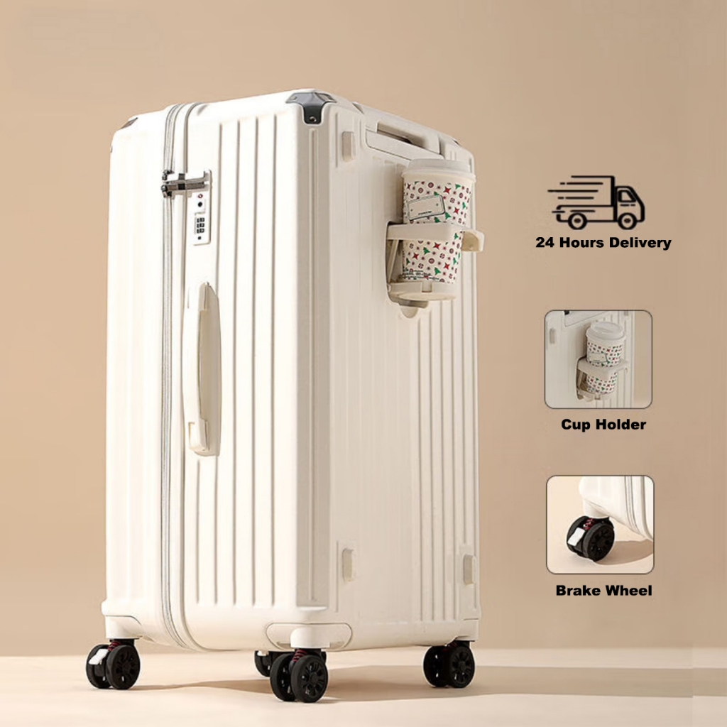 【5 Wheel】 Cup Holder Suitcase 20/26/ Inch Luggage Travel Bag Large ...