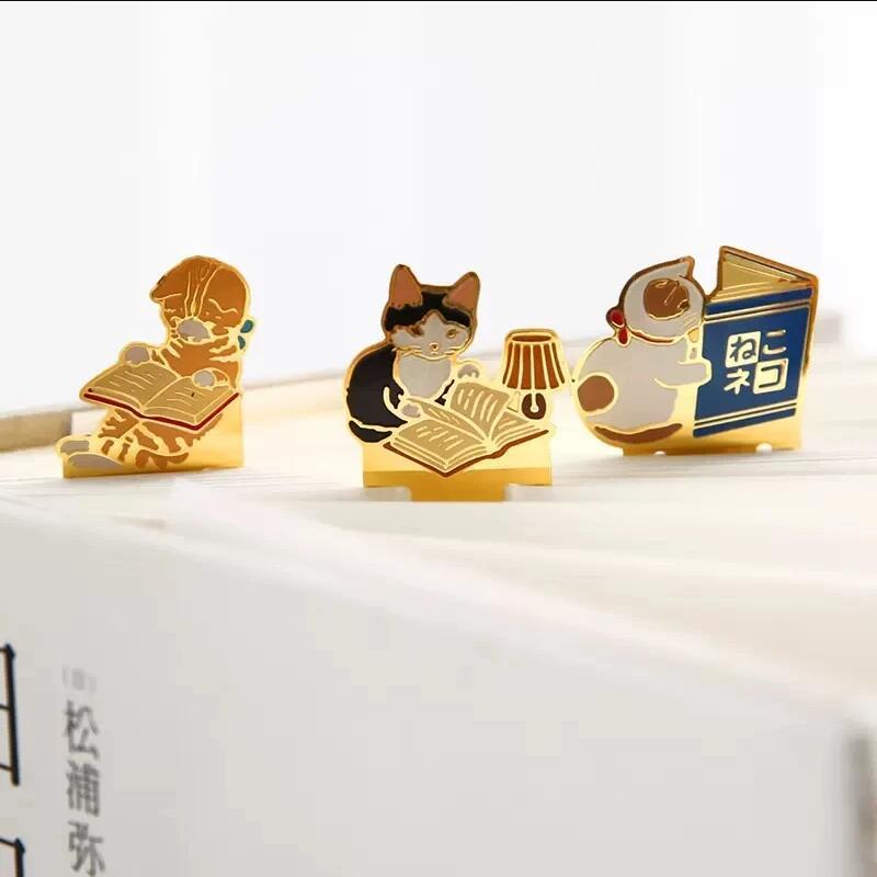 Kawaii Cat Bookmarks Vintage Metal Brass Book Page Holder Cute Kittens ...