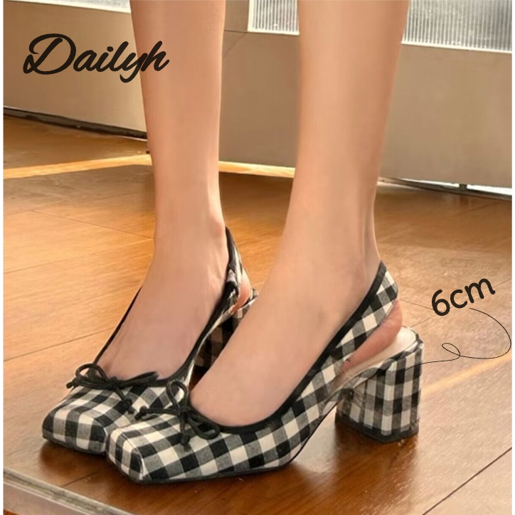 Design Niche Plaid Bow Back Empty Toe-Covered Sandals Women 2024 Spring ...