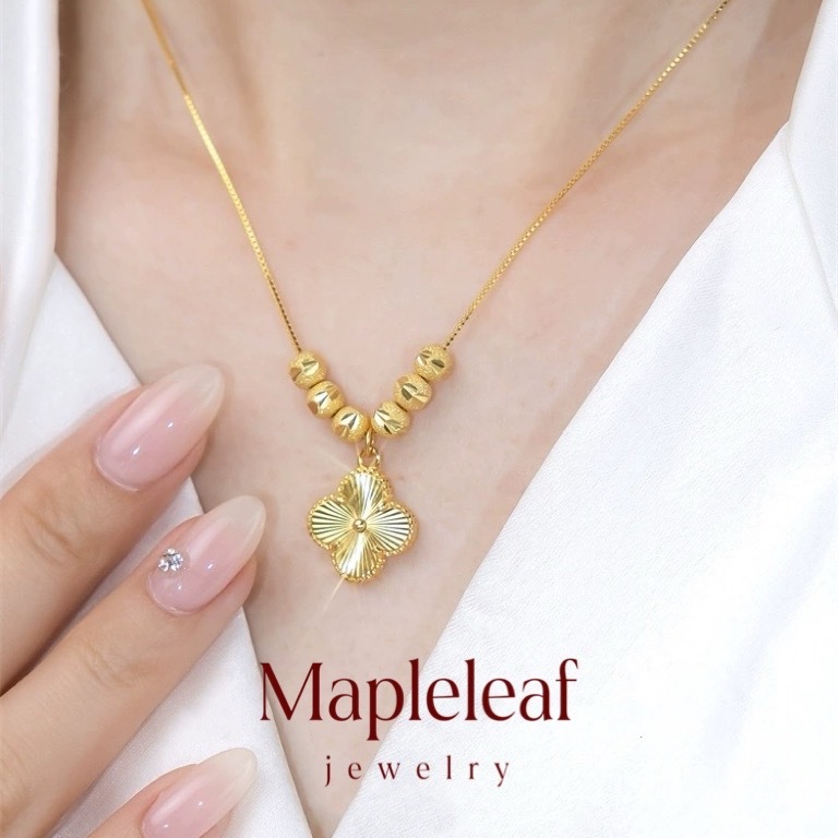 Kalung wanita rantai leher emas 916 Gold Clover Necklace Women's Gold ...