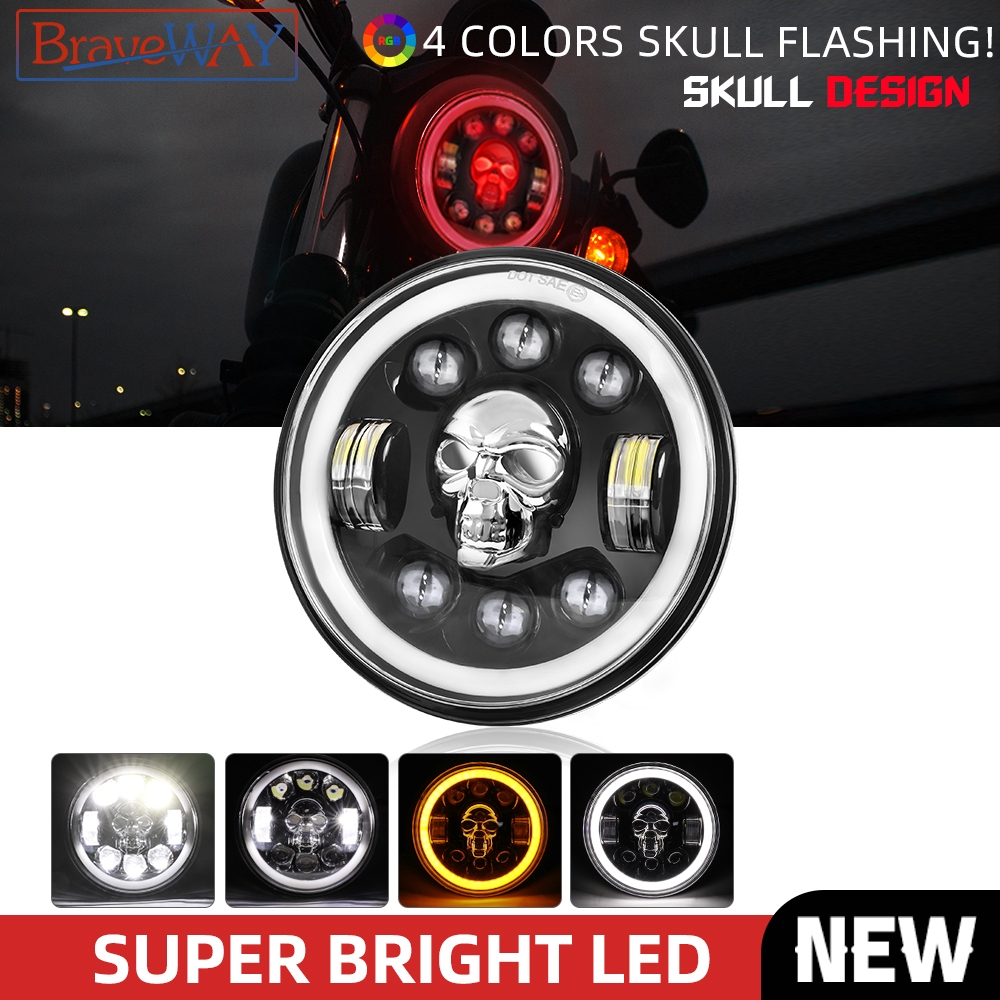 1/2PCS 5.75inch Round LED Headlight with Skull RGB Strobe Model High ...