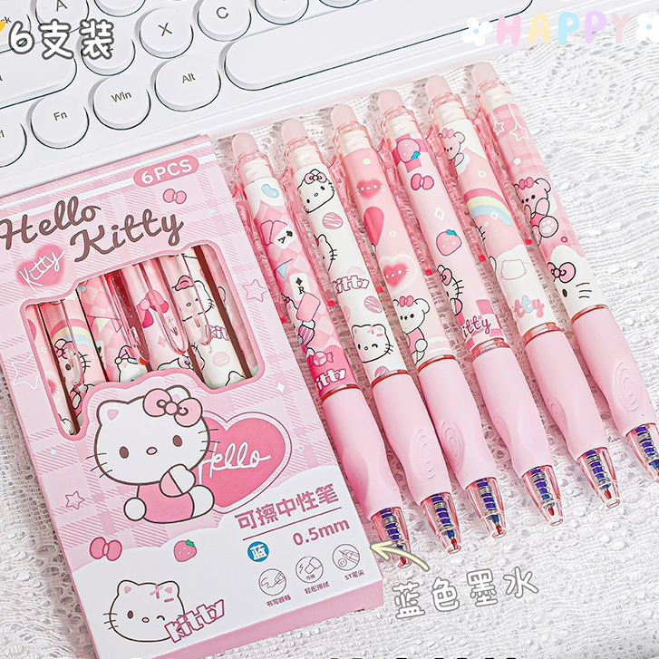 Ins High-value Cartoon hello kitty Erasable Gel Pen 6 Students Positive ...