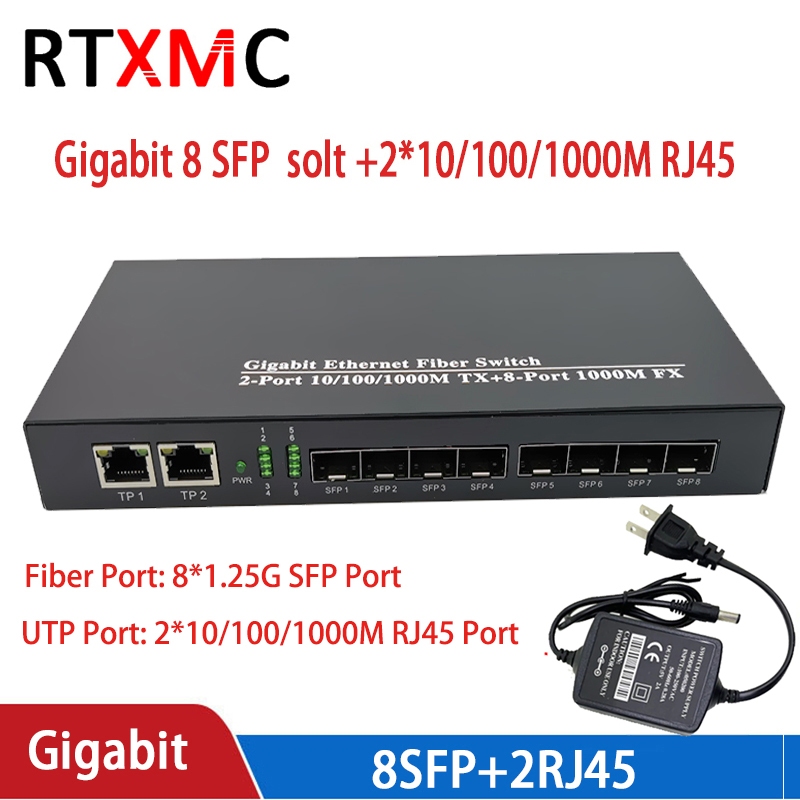 Fiber Optical switch 8 SFP 2 UTP 1000M RJ45 Industrial Grade Gigabit Ethernet Switch media ...