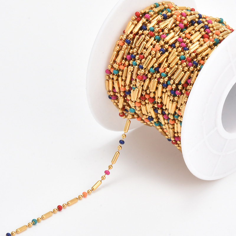 Titanium Steel 1.5mm Round Bead Chain Enamel Colored Drip Oil Chain ...