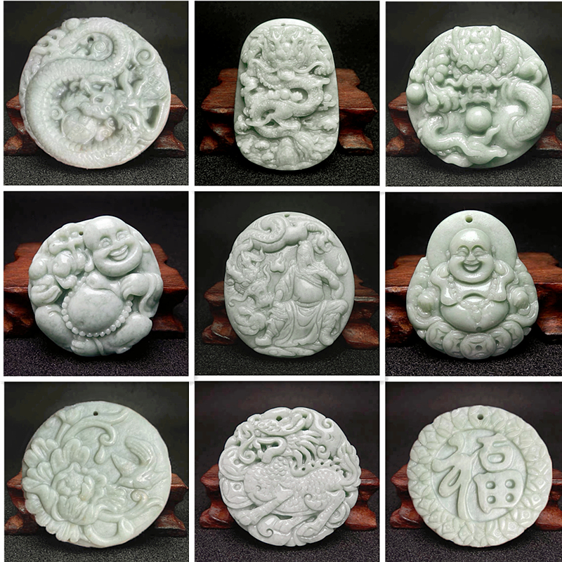 Natural Guizhou Cui jade Dragon/Buddha/Flower/Kirin/Blessing Jade ...