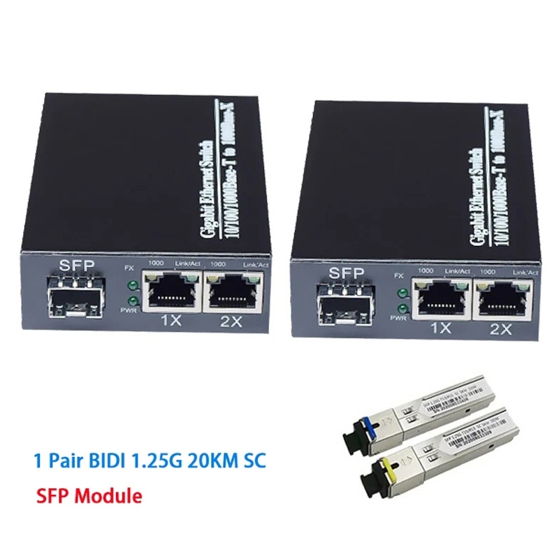 SC/LC Gigabit media converter 1 sfp to 2 rj45 UTP gigabit optical fiber ...