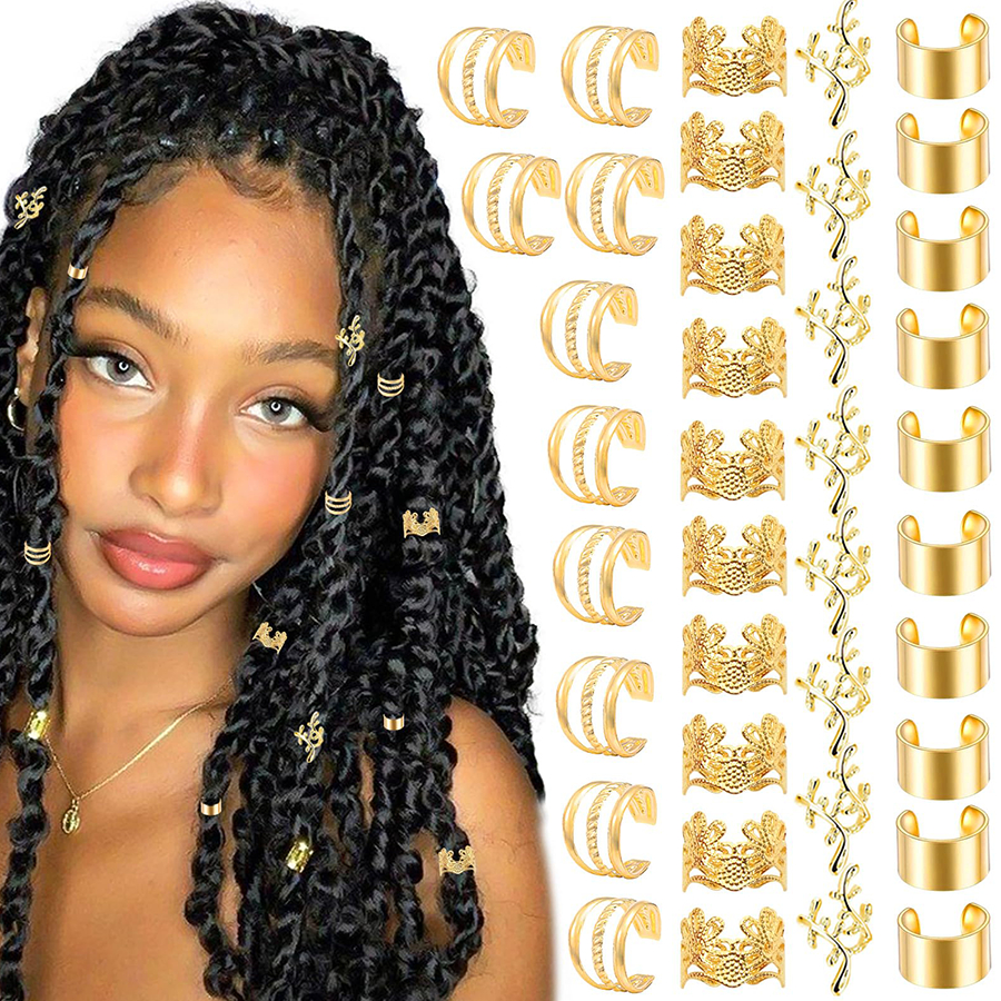 40pcs Gold Silver Color Hair Jewelry For Braids Multi Style Hair Cuffs ...