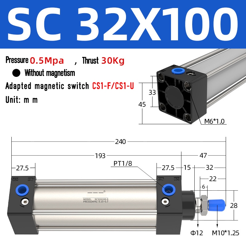 SC Pneumatic air Cylinder SC Series Economy model 32mm 40mm Bore ...