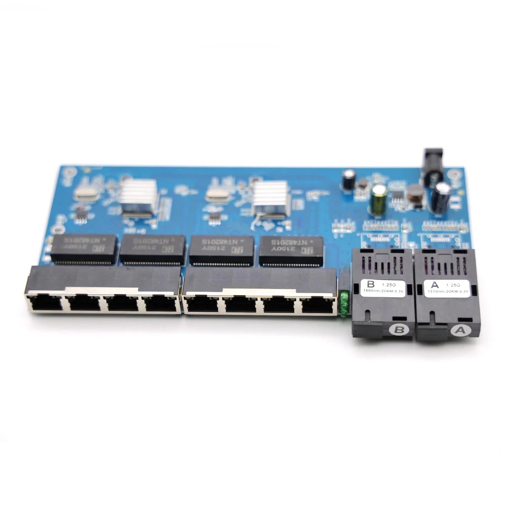 Reverse POE Fiber Ethernet Switch 20km 2F8E Gigabit PCBA placa metro ...