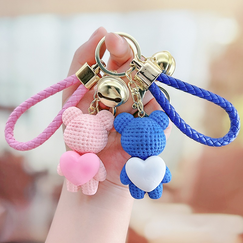 [LC]Loverly Runner couple keychain with bell pendant bear hug love ...