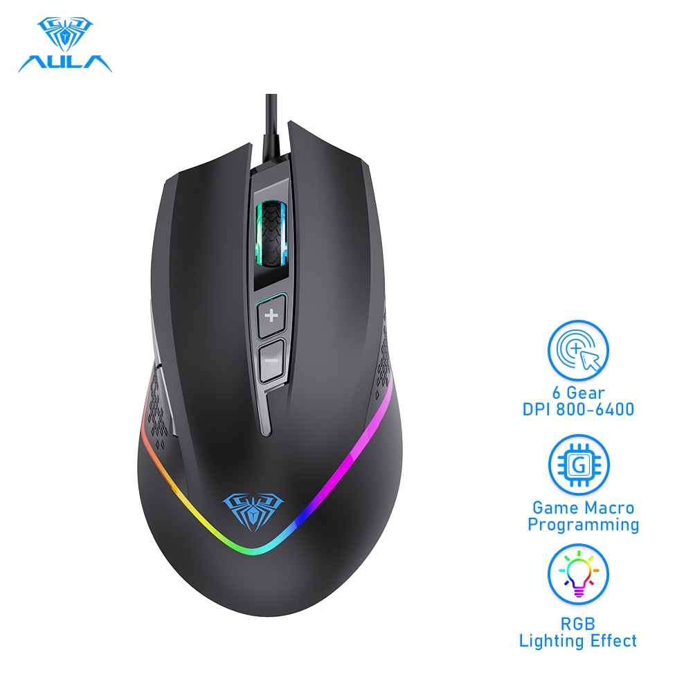 AULA F805 Gaming Mouse RGB Colorful Lighting 6 Gear DPI, 7 Programmable ...