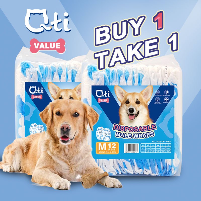 【Buy 1 Take 1】Qti Global Pet Diaper Male Dog/Cat Diapers XS-XL 17+17pcs ...