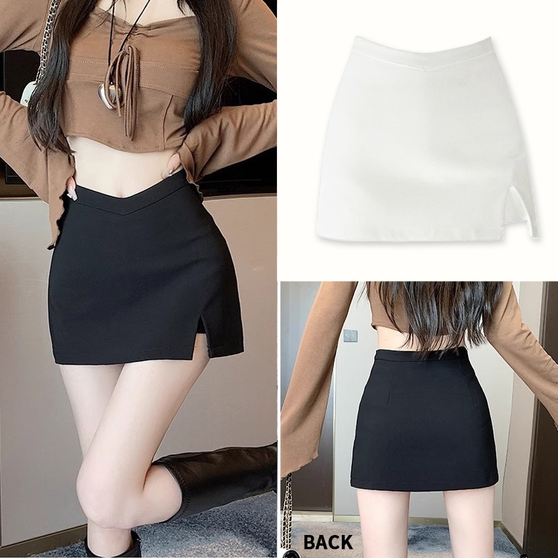 Black White Skirt Women Summer Casual High-Waisted Slit Skirt With ...