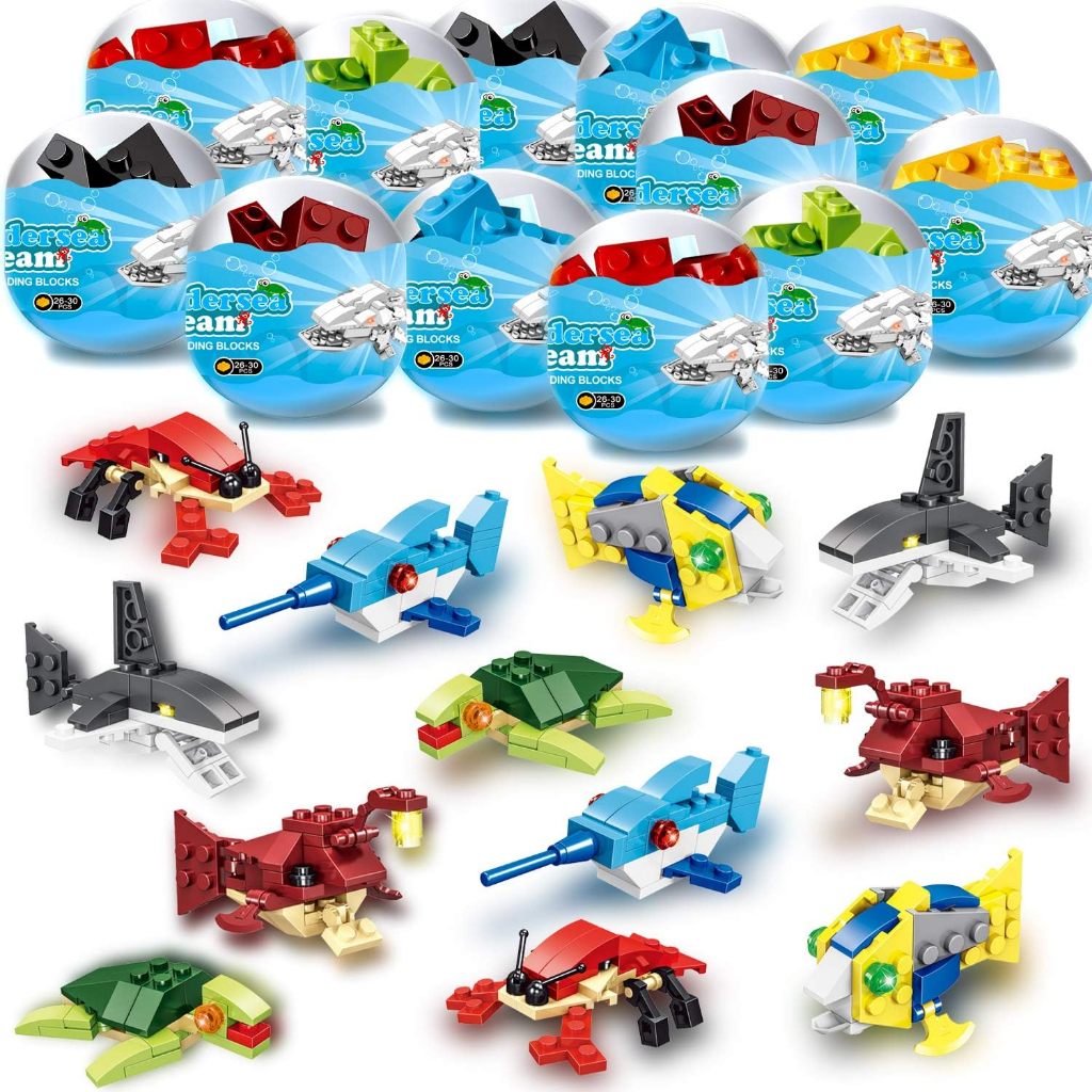 12Pcs PreFilled Easter Eggs with Sea Ocean Animals Building Blocks, Egg ...