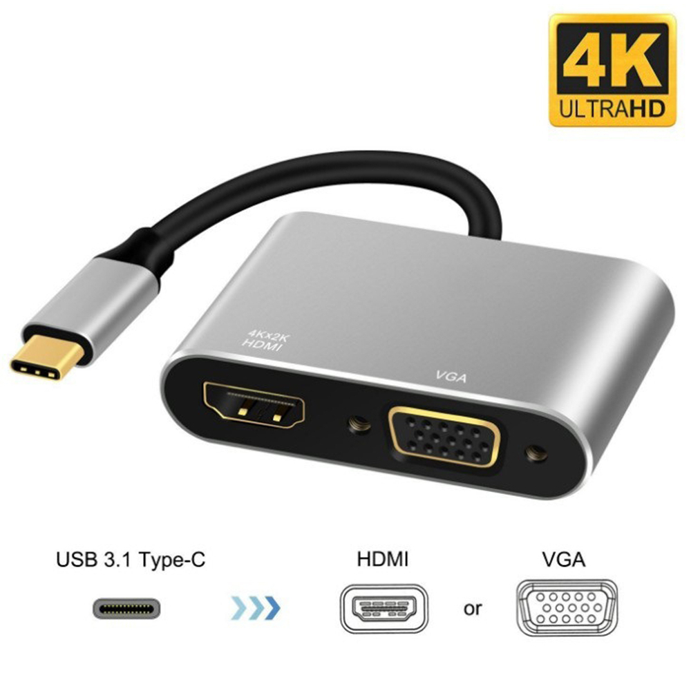 2in1 Type-C to HDMI VGA Adapter 4K USB C to VGA 1080p 60hz USBC to HDTV ...