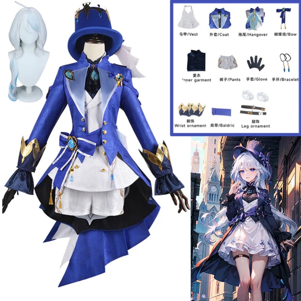 Focalors Furina Cosplay Costume Focalors Outfits Dress Wig Hat Lovely ...