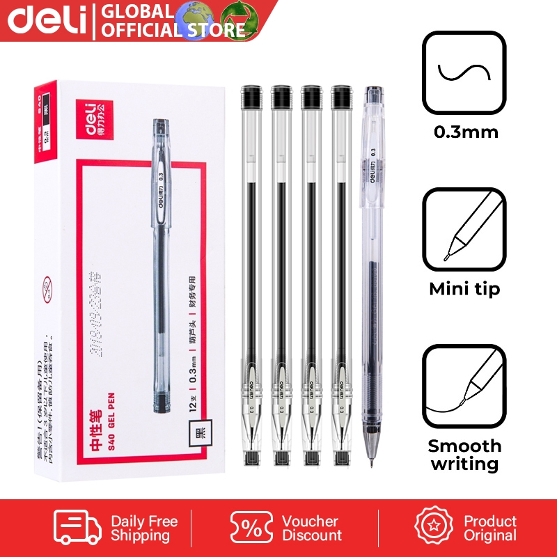 Deli Gel Pen 0.3mm Black Ink Mini Tip Refill Ballpen School Supplies ...