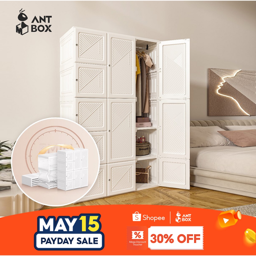 ANTBOX【Libreng Barko】Wardrobe White No Installation Required Stackable ...