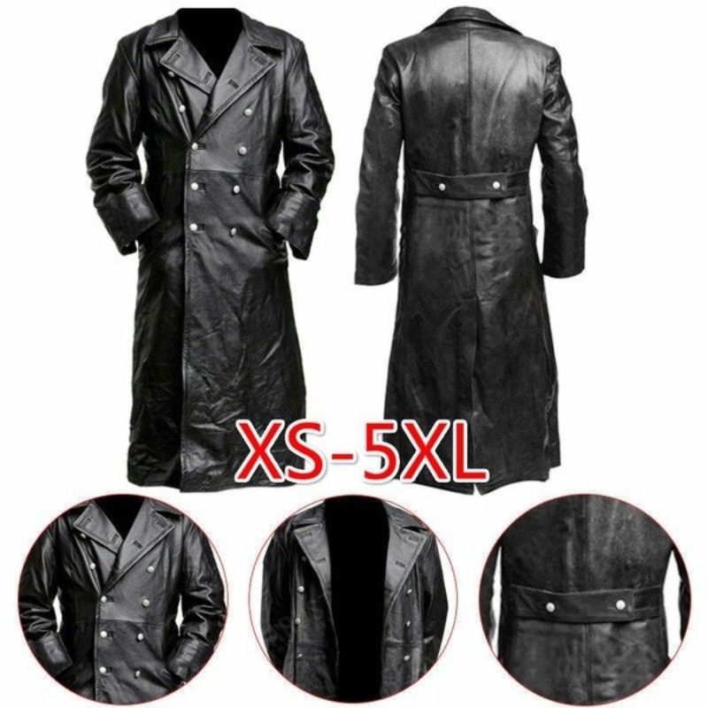 MEN'S GERMAN CLASSIC WW2 MILITARY UNIFORM OFFICER BLACK LEATHER TRENCH ...