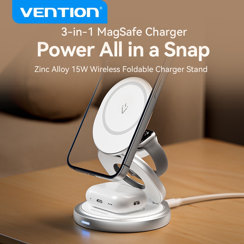 Vention 3-in-1 15W Wireless Charger Stand with MagSafe Adjustable ...