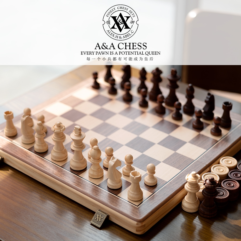 A&A 38 * 38cm Wooden Folding Chess & Checkers Set w/ 7.6cm King Height ...