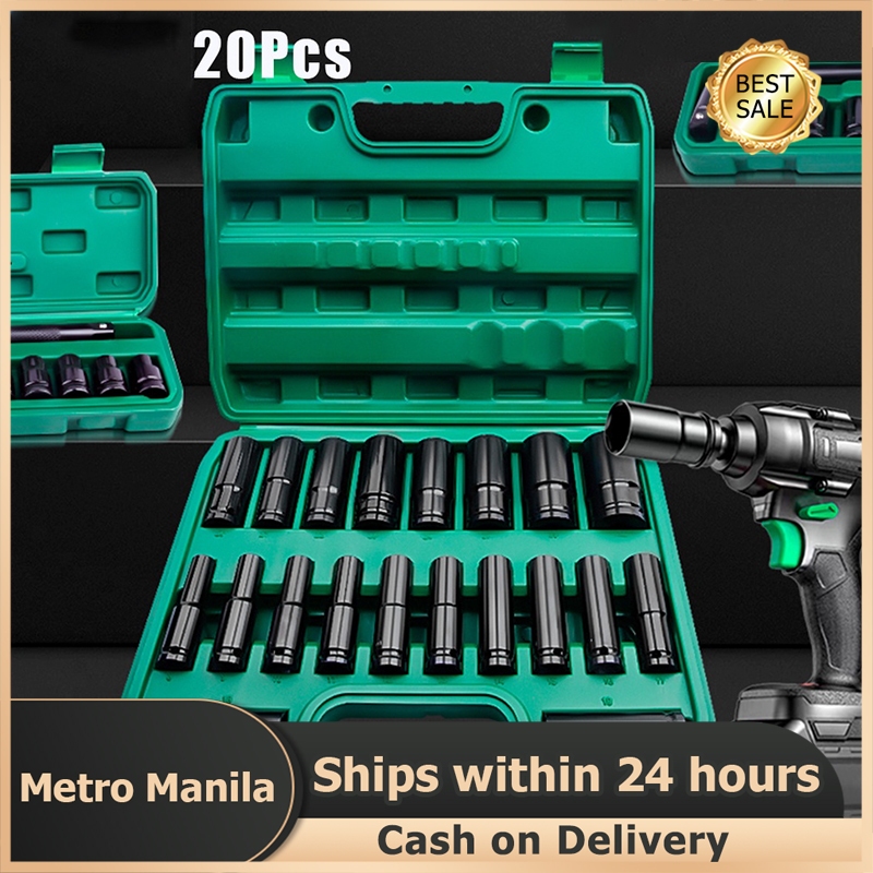 Ready Stock 20PCS 1/2 IN Drive Deep Impact Socket Set Heavy Metric Garage Tool For Wrench ...